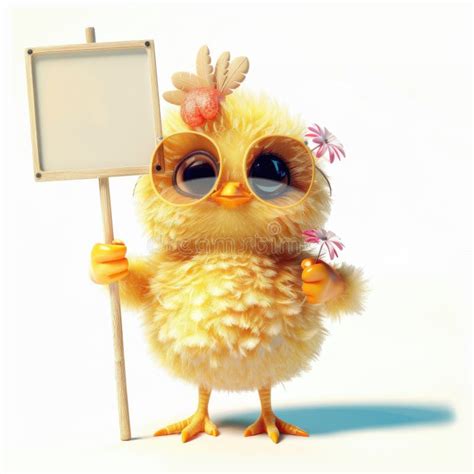 Little Chick With A Blank Sign Ready For Adding Your Message For Menus