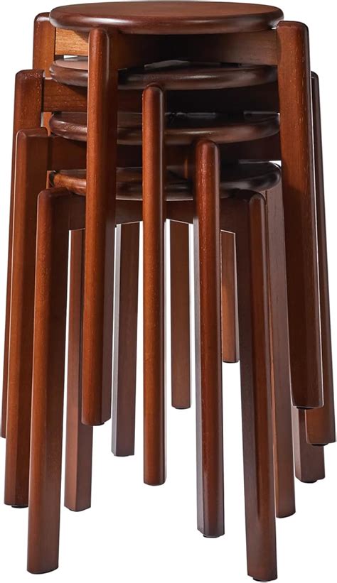Ymyny Stackable Stools Set Of 4 Solid Wood Round Stool