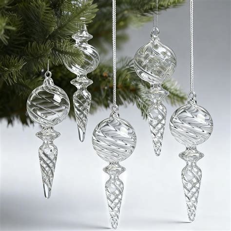 6pcs 6 Inch Hand Blown Glass Finial Christmas Tree Hanging