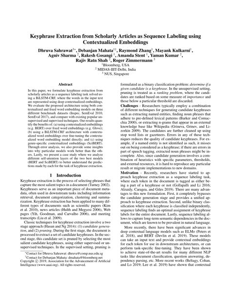 Pdf Keyphrase Extraction From Scholarly Articles As Sequence Labeling Using Contextualized