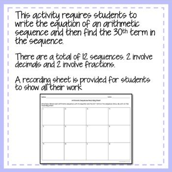 Arithmetic Sequences Digital Print Matching Activity By Miss R Squared