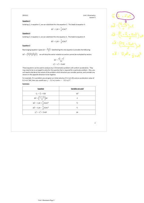 SOLUTION Kinematic Lesson Kinematics Equations Studypool