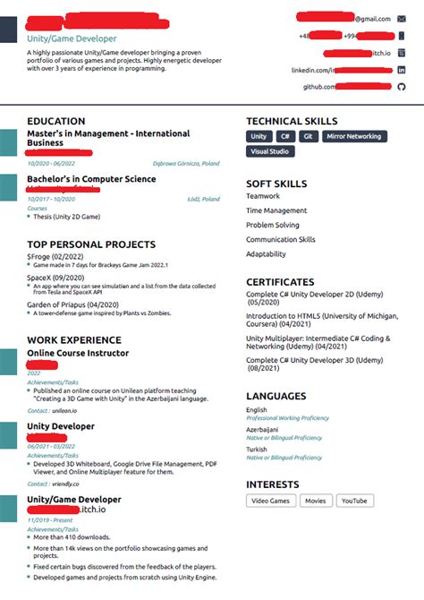 Resume Review Unitygame Developer Rresumes