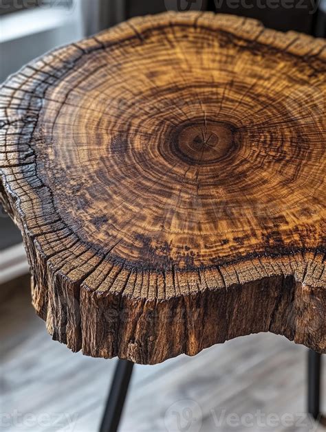 Rustic Wood Slice Table Close Up With Natural Tree Ring Detail 58525354