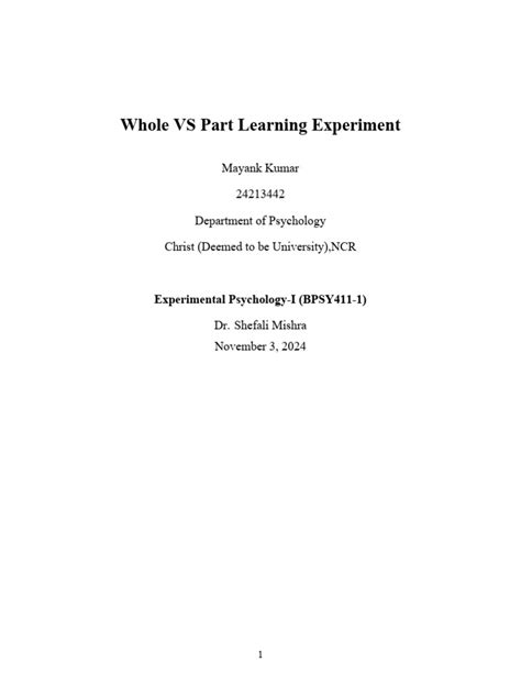 5whole Vs Part Learning Experiment Practical File By Mayank Kumar