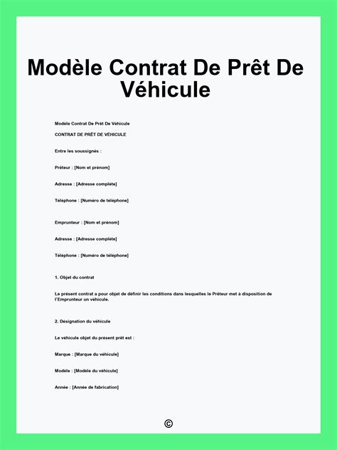 Modèle Contrat De Prêt De Véhicule