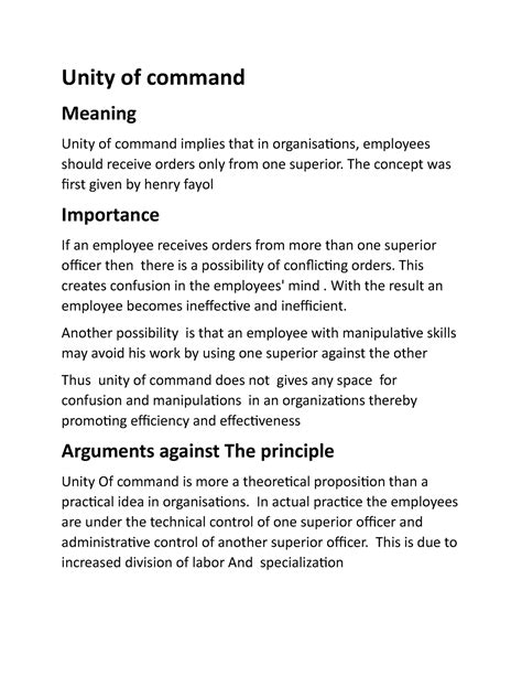 Unity Of Command Unity Of Command Meaning Unity Of Command Implies