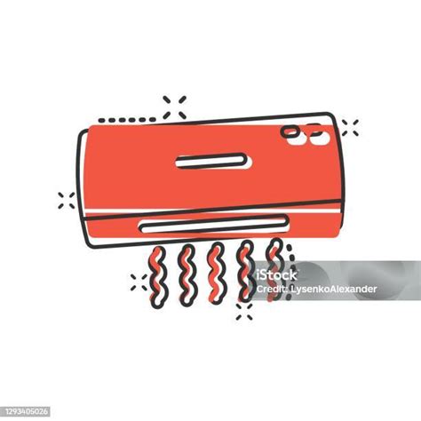 코믹 스타일의 컨디셔너 아이콘 흰색 고립 된 배경에 쿨러 만화 벡터 그림 차가운 기후 스플래시 효과 비즈니스 개념 0명에 대한