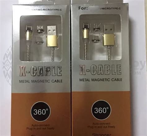 Магнитный Usb кабель 3 в 1 Micro Type C Lightning X Cable Круглый 360 Градусов Золотой Id