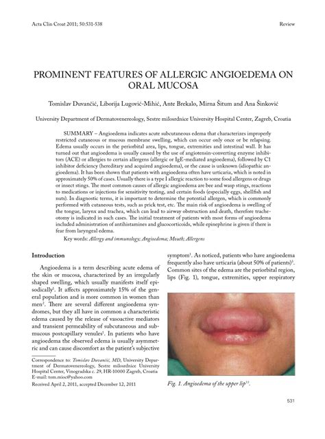 Pdf Prominent Features Of Allergic Angioedema On Oral Mucosa