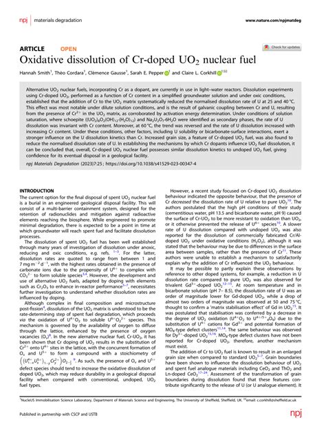 Pdf Oxidative Dissolution Of Cr Doped Uo2 Nuclear Fuel