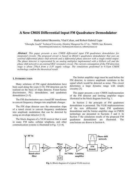 Pdf A New Cmos Differential Input Fm Quadrature Demodulator