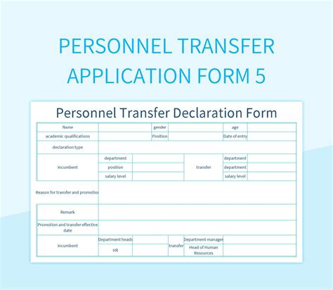 Personnel Transfer Application Form 5 Excel Template And Google Sheets File For Free Download