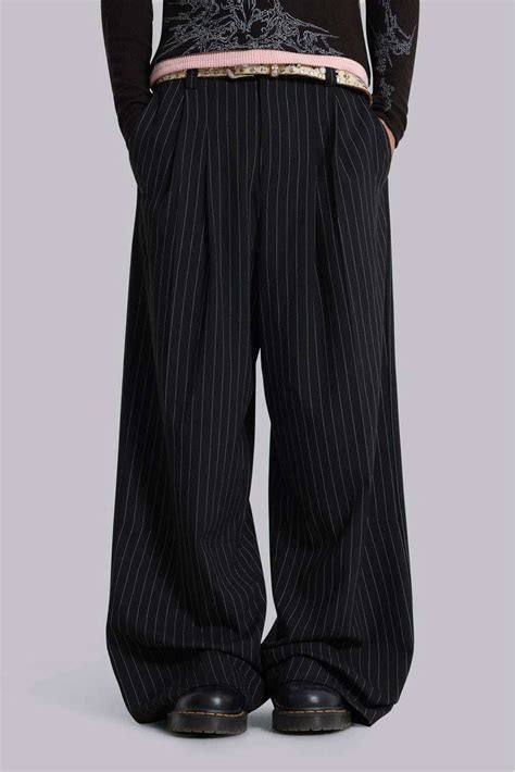 Shop Black Pinstripe Goliath Pants Jaded London Clothing