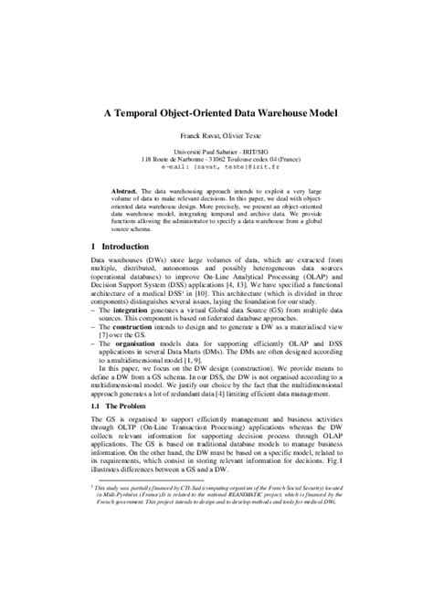 Pdf A Temporal Object Oriented Data Warehouse Model