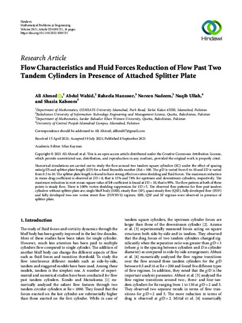 Pdf Flow Characteristics And Fluid Forces Reduction Of Flow Past Two Tandem Cylinders In