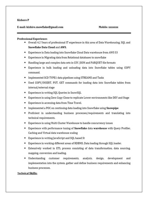 Snowflake Cv 9 Pdf Sql Databases