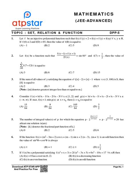 5 Set Relation And Function Dpp Pdf Function Mathematics Equations