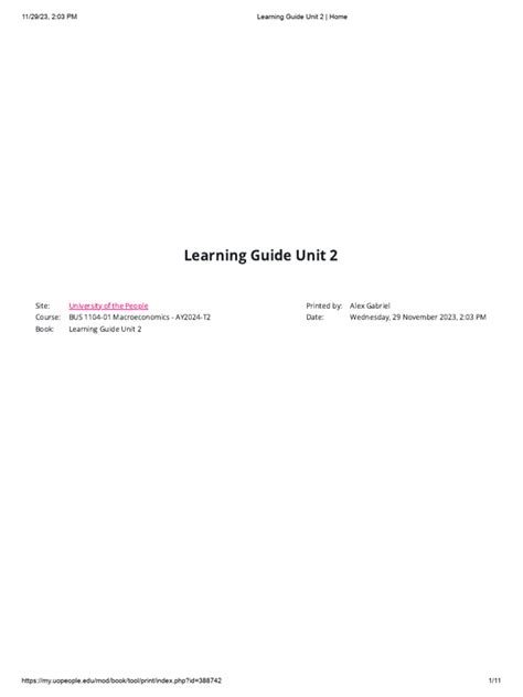 Learning Guide Unit 2 Home Pdf Macroeconomics Unemployment