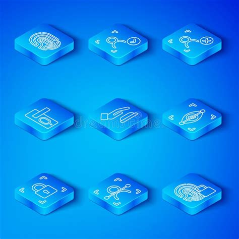 Set Line Fingerprint With Lock Palm Recognition Face Eye Scan Rejection Face Door And Icon