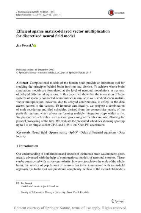 Efficient Sparse Matrix Delayed Vector Multiplication For Discretized Neural Field Model