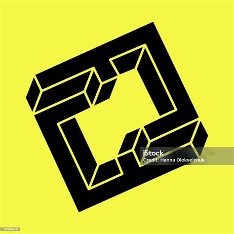 불가능한 모양 라인 디자인 노란색 배경에 격리되어 있습니다 벡터 그림입니다 착시 현상 개체입니다 광학 예술 기하학 3차원 형태에 대한 스톡 벡터 아트 및 기타 이미지