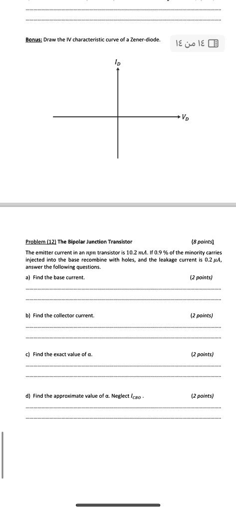 Solved Bonus Draw The Iv Characteristic Curve Of A Zener Diode 1eie Id Vd Problem 12 The