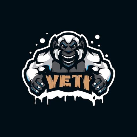 예티 마스코트 로고 디자인 벡터에는 배지 엠블럼 및 티셔츠 인쇄를 위한 현대적인 일러스트레이션 컨셉이 있습니다 스포츠 팀을 위한 화난 설인 삽화 프리미엄 벡터