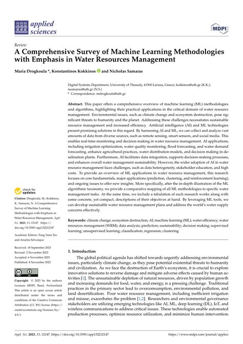 Pdf A Comprehensive Survey Of Machine Learning Methodologies With Emphasis In Water Resources