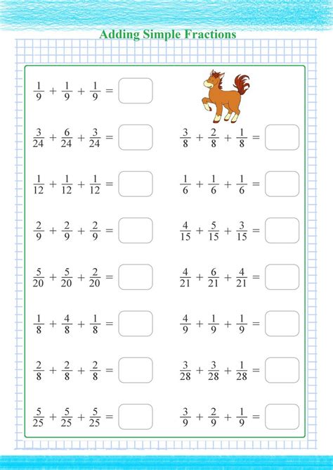 Simple Fractions Worksheet Practice Adding Fractions
