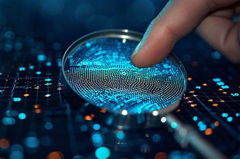 Security Scrutiny Biometrics Authentication Technology Under Magnifying Glass Binary Code Stock