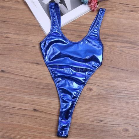 Frauen Einteiligen Bodysuit Metallic Backless Bikini Thong Badeanzug Leopard Glänzend Ebay