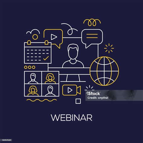 일러스트 웨비나 컨셉의 벡터 세트입니다 웹 페이지 배너 포스터 인쇄 등을 위한 라인 아트 스타일 배경 디자인 벡터 일러스트레이션