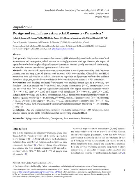 Pdf Do Age And Sex Influence Anorectal Manometry Parameters