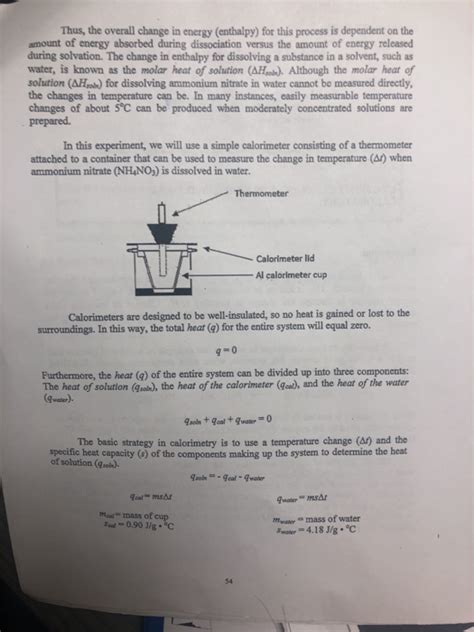Solved Experiment 10 Enthalpy Heat Of Solution Materials
