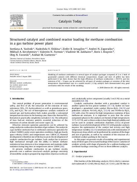 Pdf Structured Catalyst And Combined Reactor Loading For Methane Combustion In A Gas Turbine