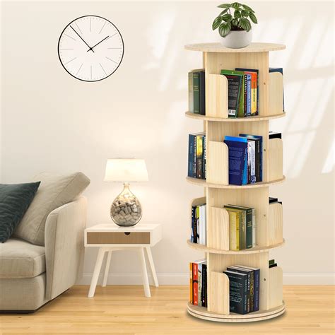 Intexca And Design 6 Tier Rotating Bookshelf 360° Solid Wood
