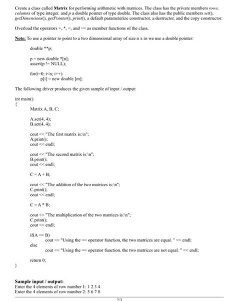 Solved Create A Class Called Matrix For Performing