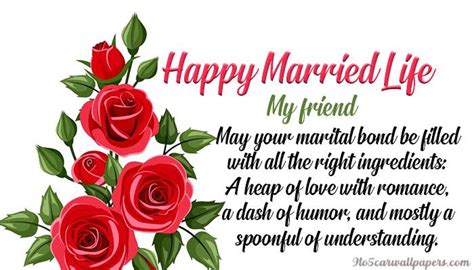 A Bouquet Of Roses With The Words Happy Married Life