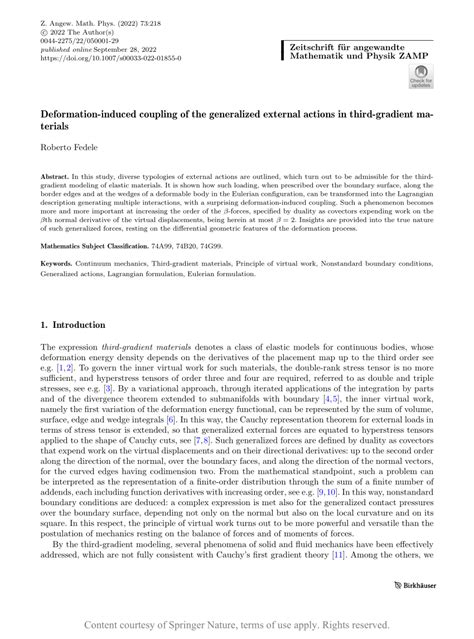 Pdf Deformation Induced Coupling Of The Generalized External Actions In Third Gradient Materials