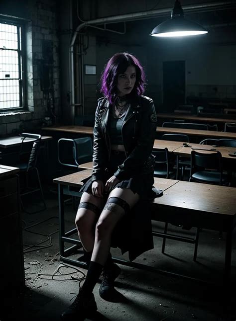 Goth Woman In Abandoned Hospital Diffus