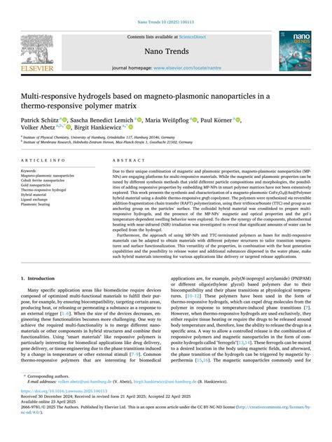 Pdf Multi Responsive Hydrogels Based On Magneto Plasmonic Nanoparticles In A Thermo Responsive