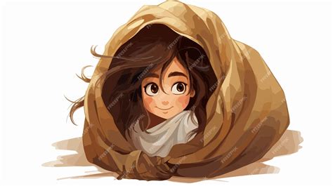 Detailed Illustration Of A Girl In A Sack On White Background Premium