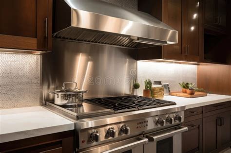 Range With Built In Vent Hood And Clear View Of The Chef At Work Stock