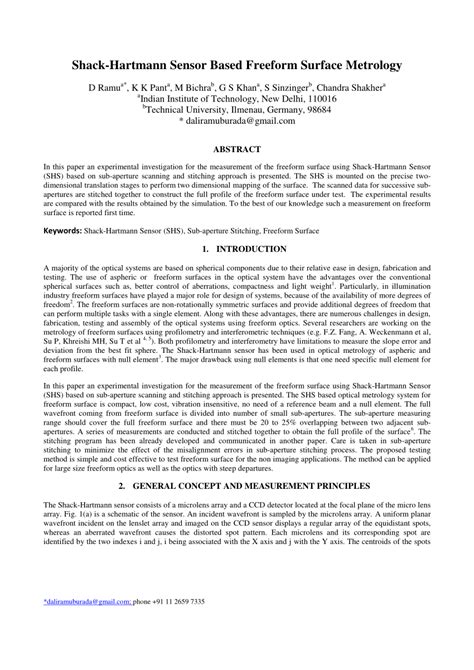 Pdf Shack Hartmann Sensor Based Freeform Surface Metrology