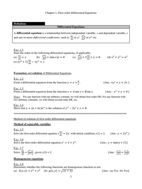 handout chapter 1 first order ode pdf differential equations equations