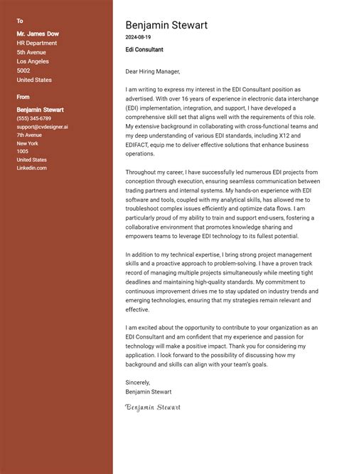 Edi Consultant Cover Letter Example For 2024 Proven Tips Cvdesigner Ai