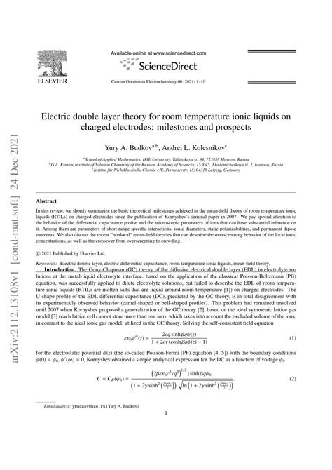 Pdf Electric Double Layer Theory For Room Temperature Ionic Liquids On Charged Electrodes