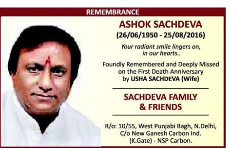 Ashok Sachdeva Remembrance Ad In Hindustan Times Newspaper Advert Gallery