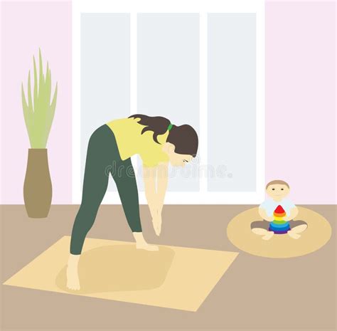 In The Room By The Window A Slender Young Woman Is Exercising On A Mat
